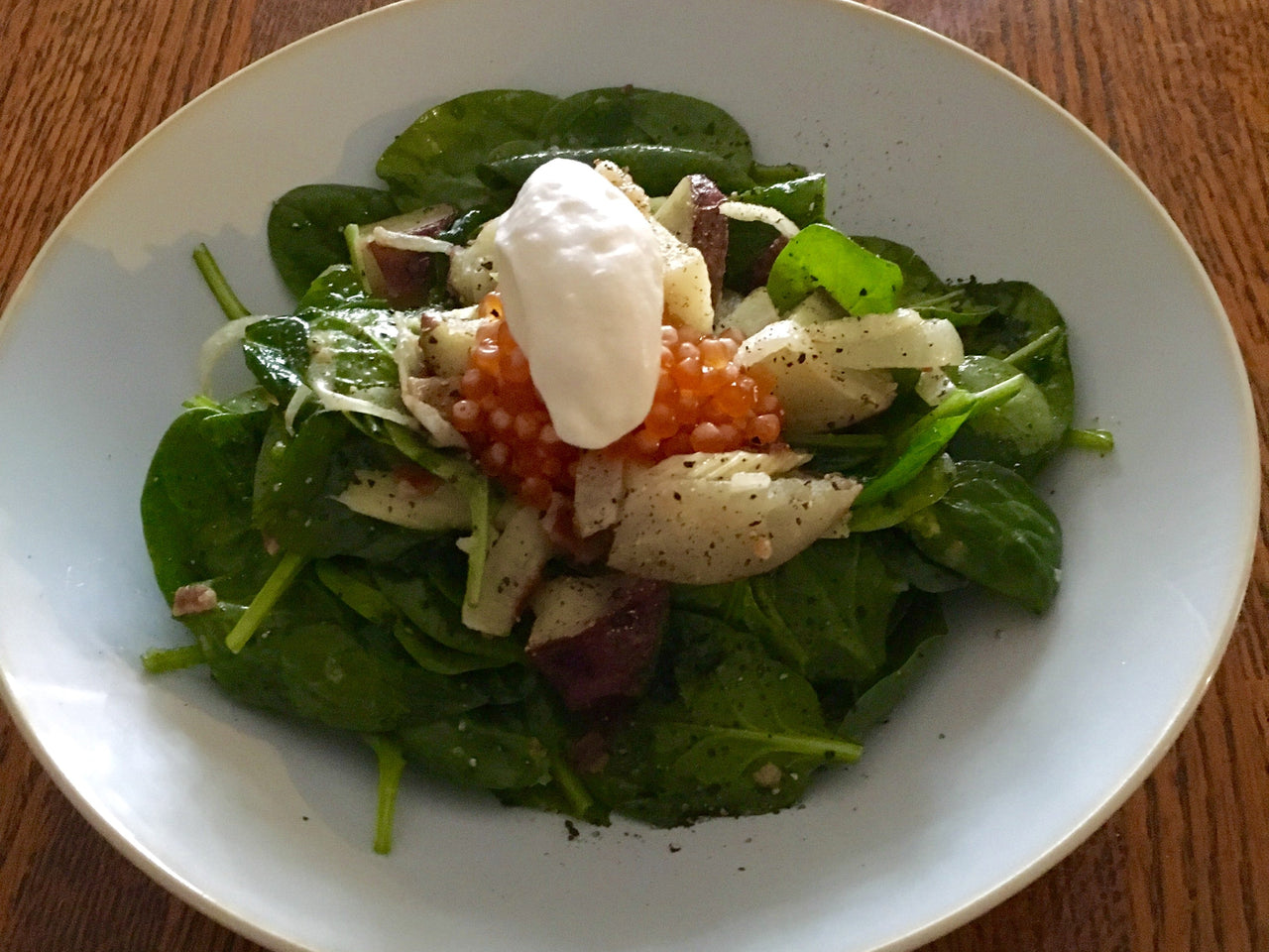 Potato Spinach Salad with Salmon Trout Caviar – Caviar Star
